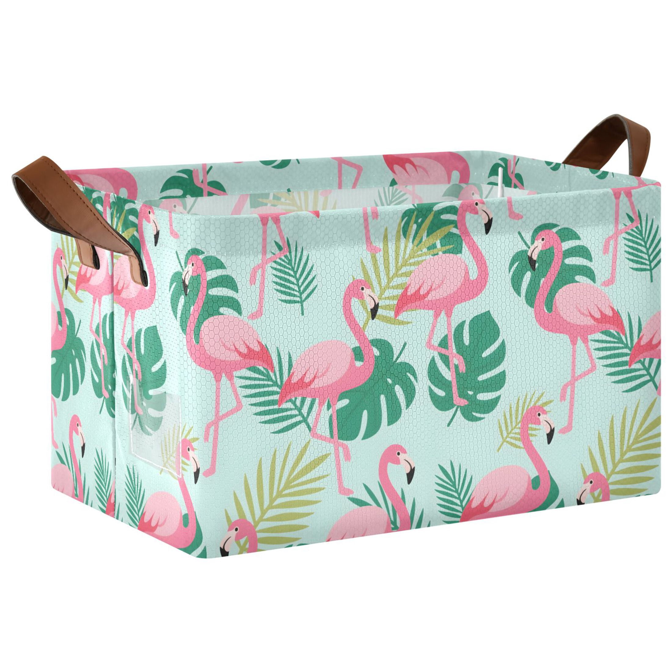 Flamingo Tropical Leaves Pattern Collapsible Storage Bin Open Home ...