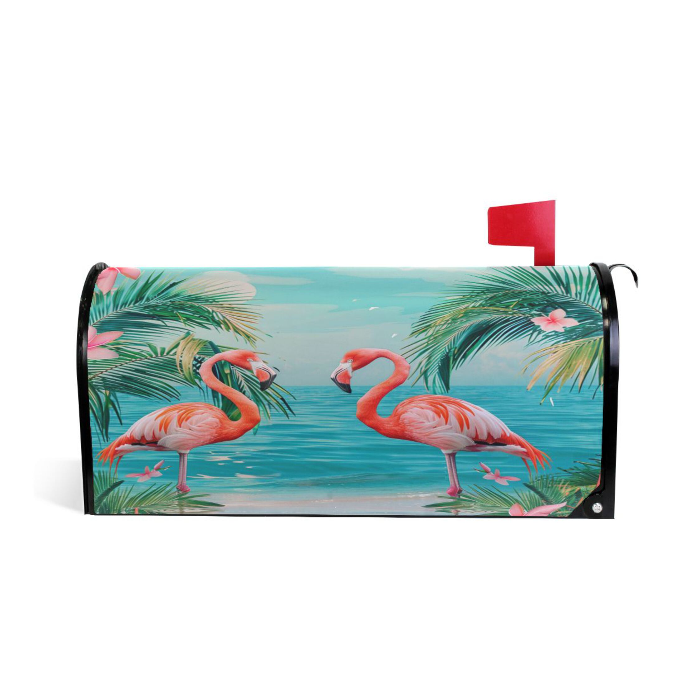 Flamingo Tropical Palm Tree Sea Magnetic Mailbox Covers Post Box Wraps ...