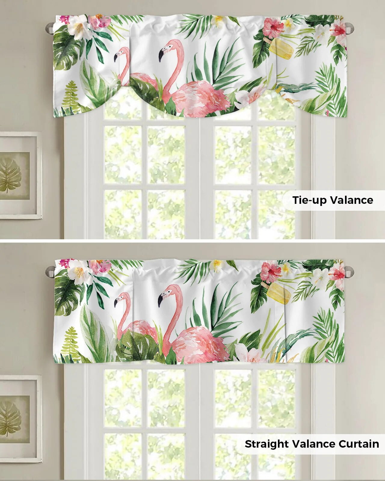 Flamingo Tropical Plant Flower Window Curtain Kitchen Cabinet Coffee ...