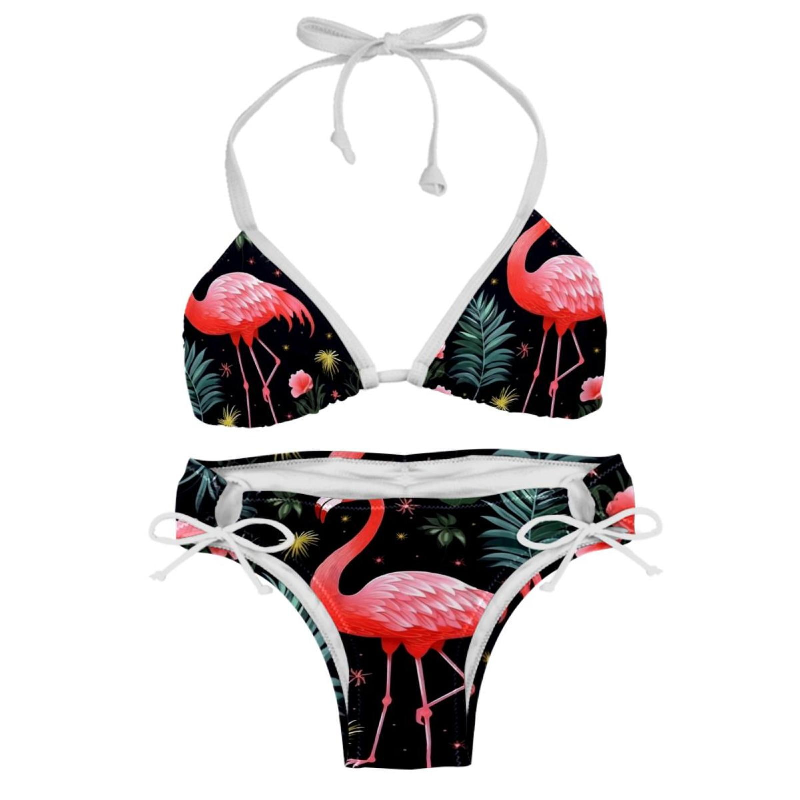 Flamingo Tropical Rainforest Swim Wear Bikini Set With Detachable