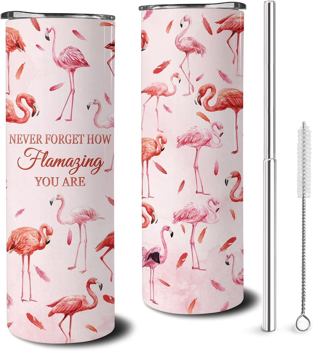 Flamingo Tumbler With Lid and Straw Stainless Steel 20oz Pink Flamingo ...