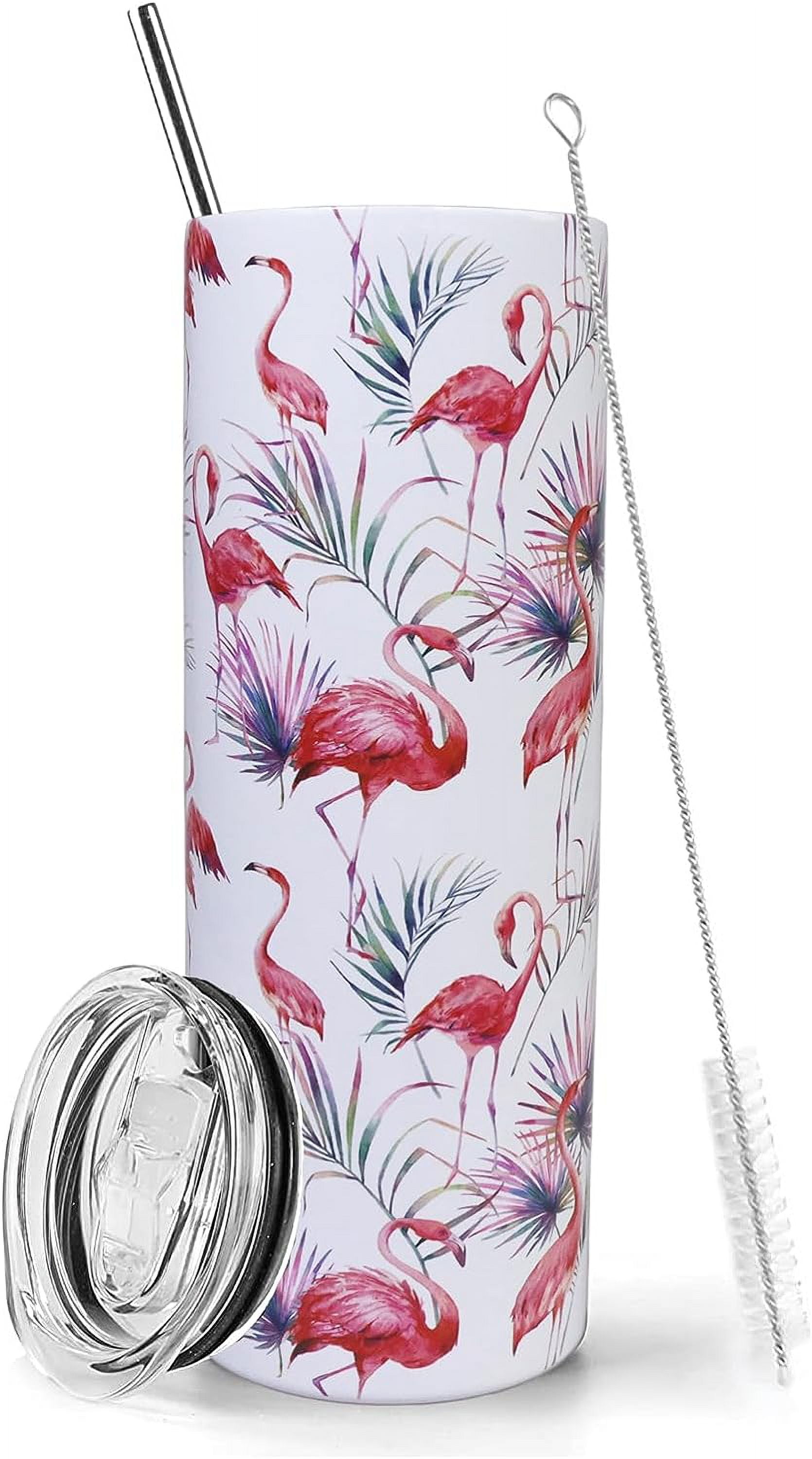 Flamingo Tumbler With Lid and Straw 20oz Stainless Steel Pink Flamingo ...