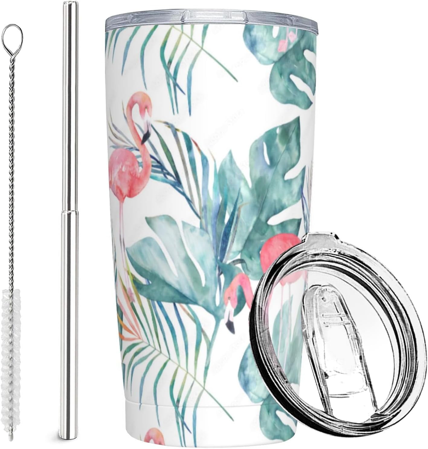 Flamingo Tumbler with Lid and Straw, 20 Oz Stainless Cup Steel ...