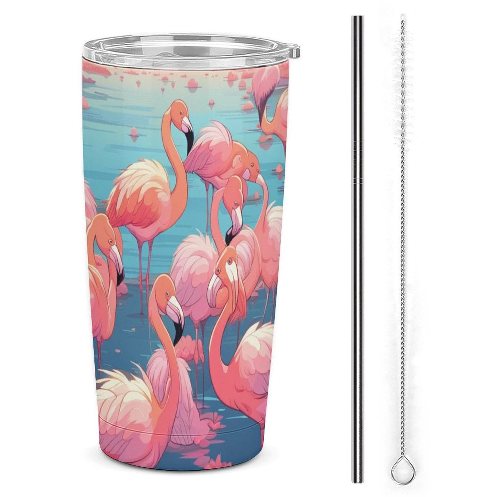 Flamingo Tumbler with Lids And Straws Insulated Cup Reusable Stainless ...