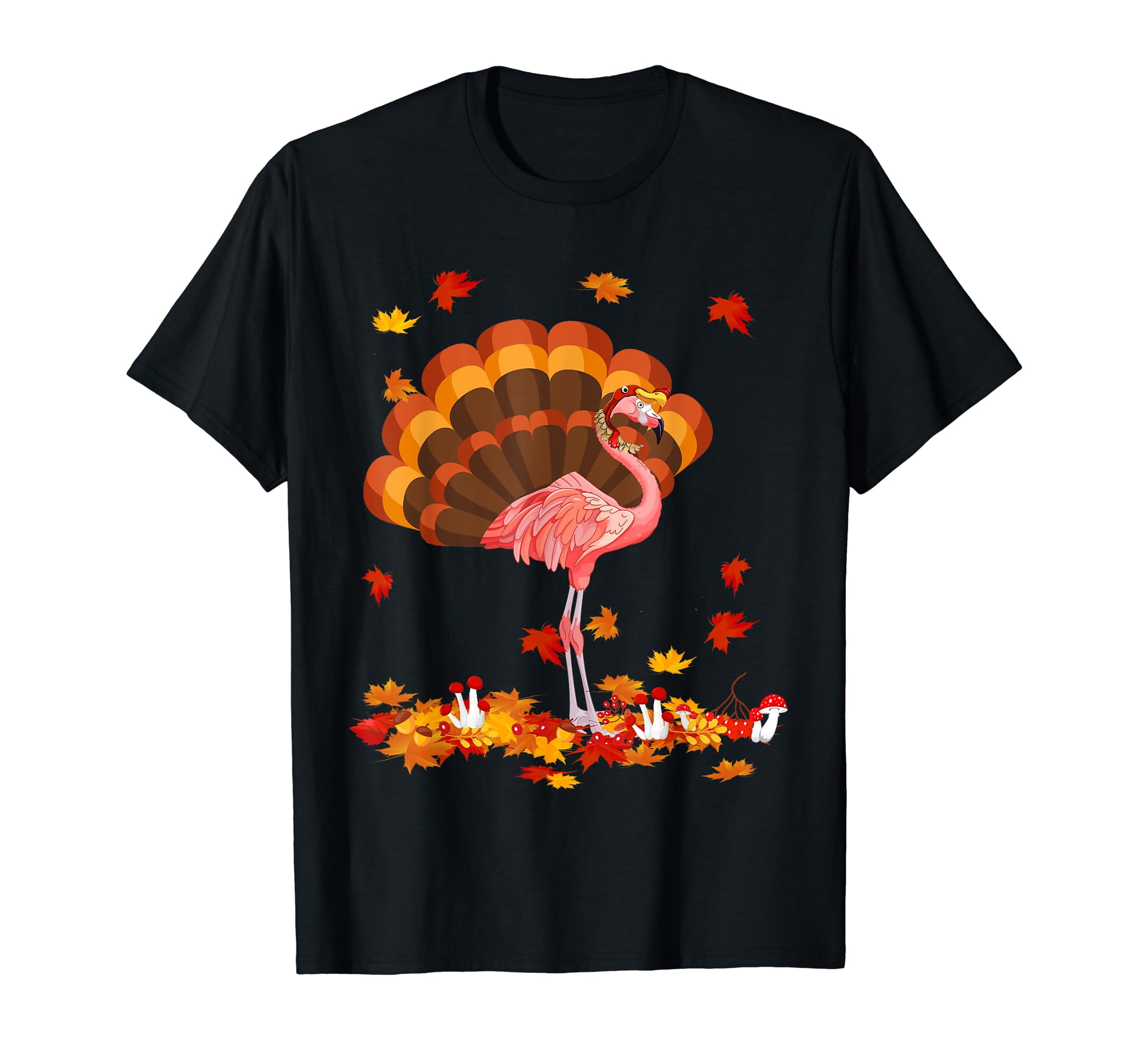 Flamingo Turkey Cute Flamingo Turkey Fall Leaf Thanksgiving T-Shirt ...
