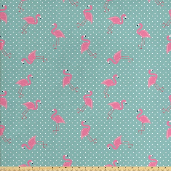 Ambesonne Flamingo Fabric by the Yard Upholstery, Retro Scene Polka ...