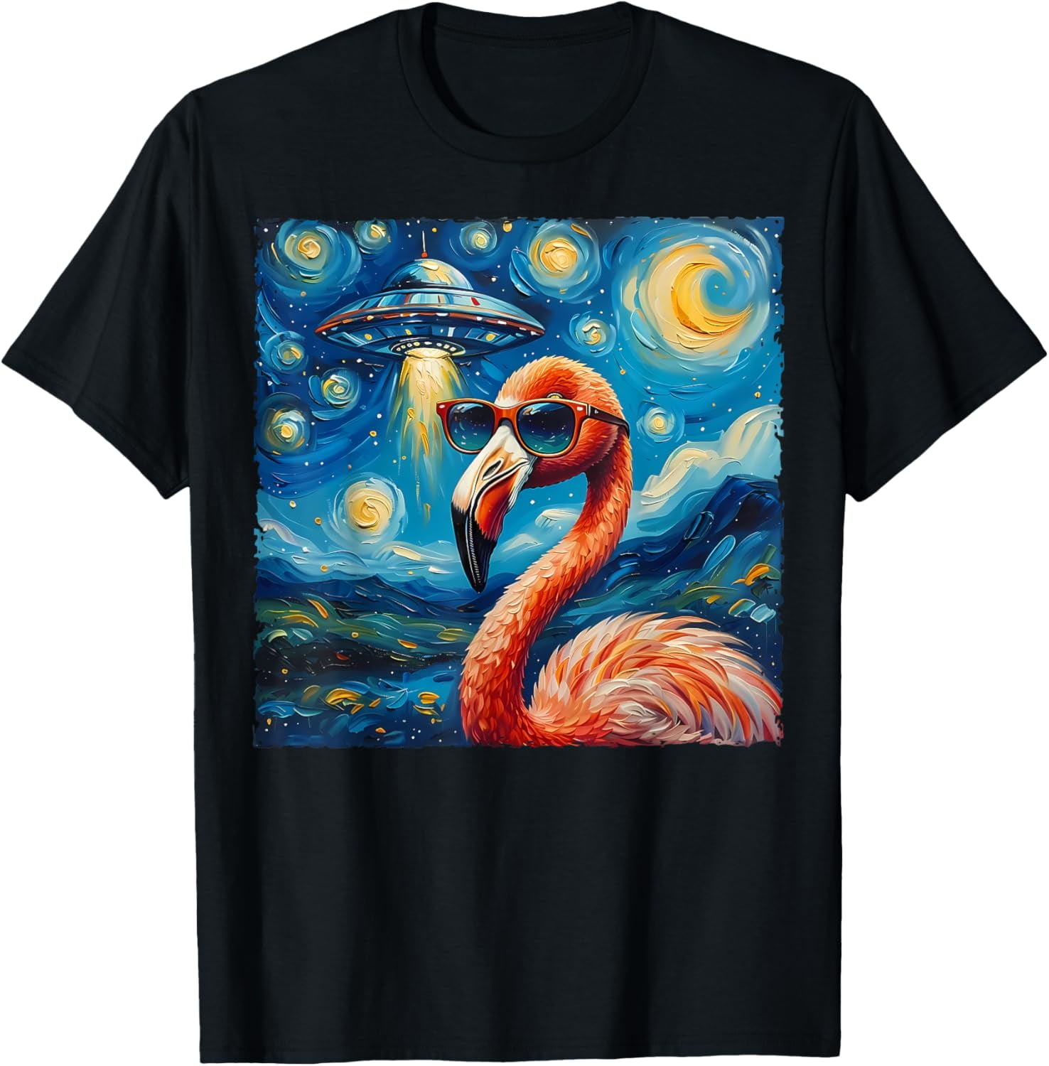 Flamingo Van Gogh Style The Sterry Night Alien UFO Sci-Fi T-Shirt ...