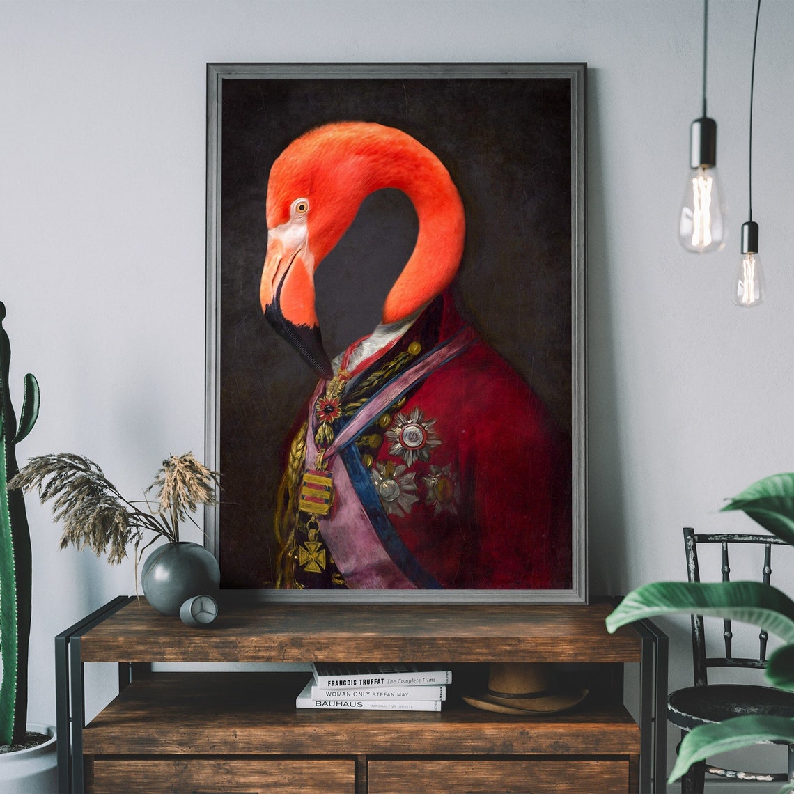 Flamingo Vintage Portrait, Renaissance Animal Painting, Altered Art ...