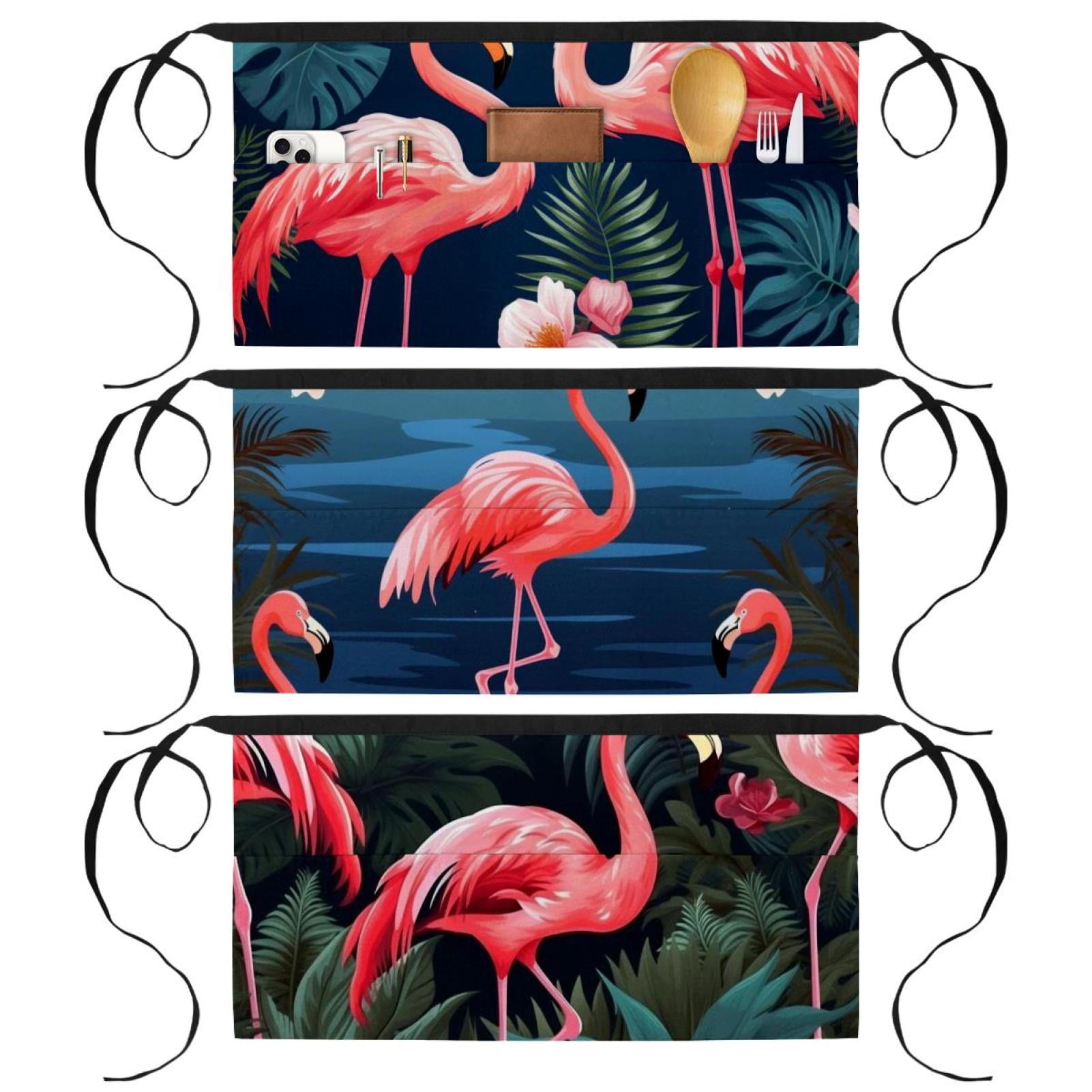 Flamingo Waiter Apron with 3 Pockets, Printed Design - for Bartenders ...