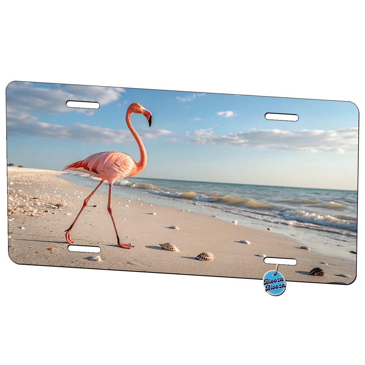 Flamingo Walking On The Beach Shells Tropical Beautiful Metal Novelty ...