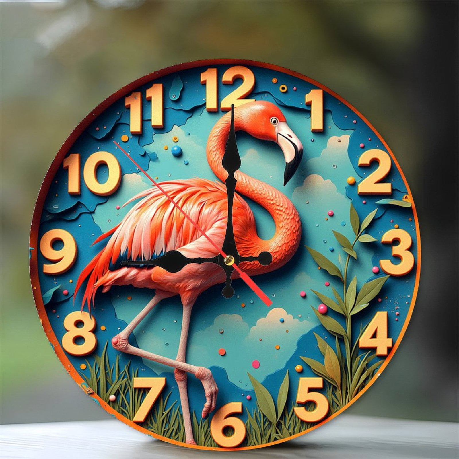 Flamingo Wall Clock Colorful Home Decor 10-Inch Silent Wooden Wall ...