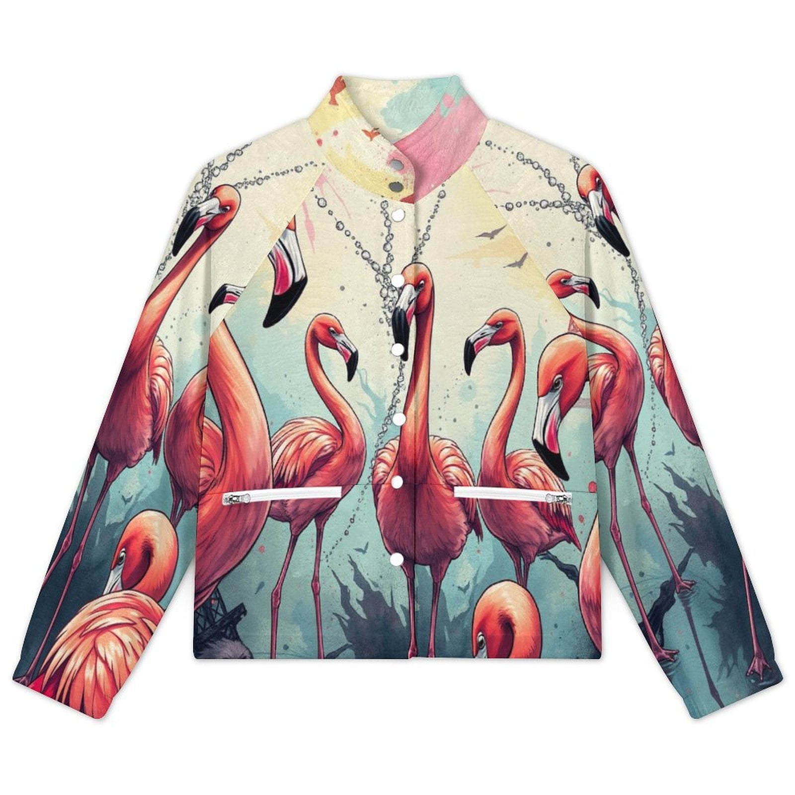Flamingo Warm Plush Jacket Women Autumn Winter Long Sleeve Zip Up Coats ...