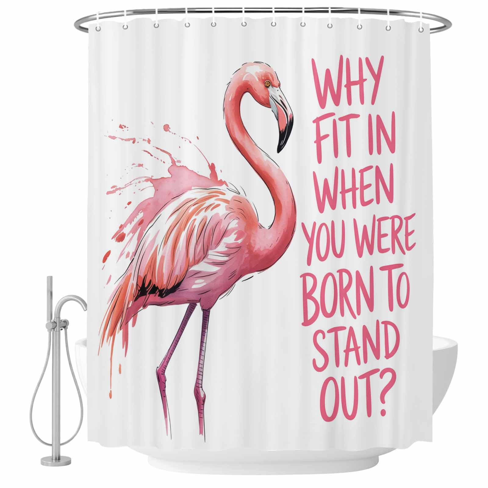 Flamingo Watercolor Bathroom Shower Curtains with Hooks, Pink Gradient ...