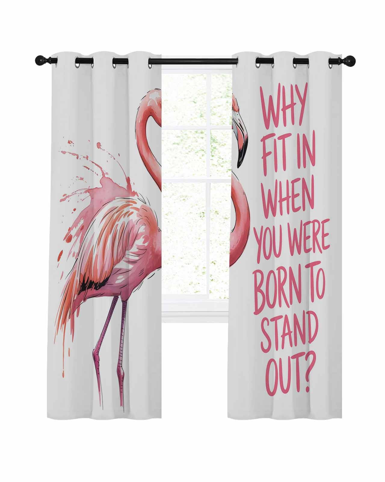Flamingo Watercolor Blackout Curtains 84 Inch Length Pink Gradient Text ...