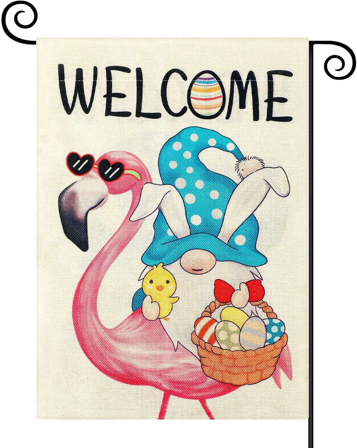 Flamingo Welcome Easter Garden Flag, Double Sided Easter Flag, Gnome ...