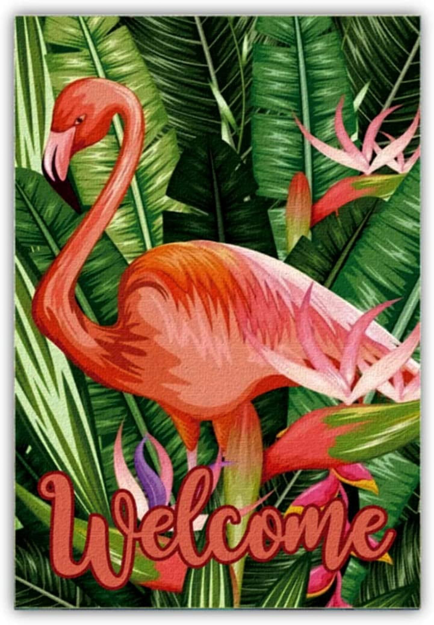 Flamingo Welcome Garden Flag, Flamingo and Banana Leaf Garden Flag ...