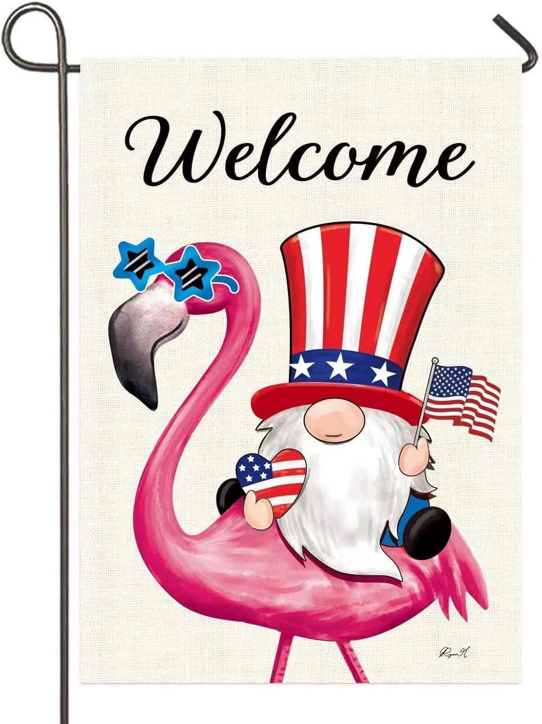 Flamingo Welcome Patriotic Flag Vertical Double Sided Garden Flag ...
