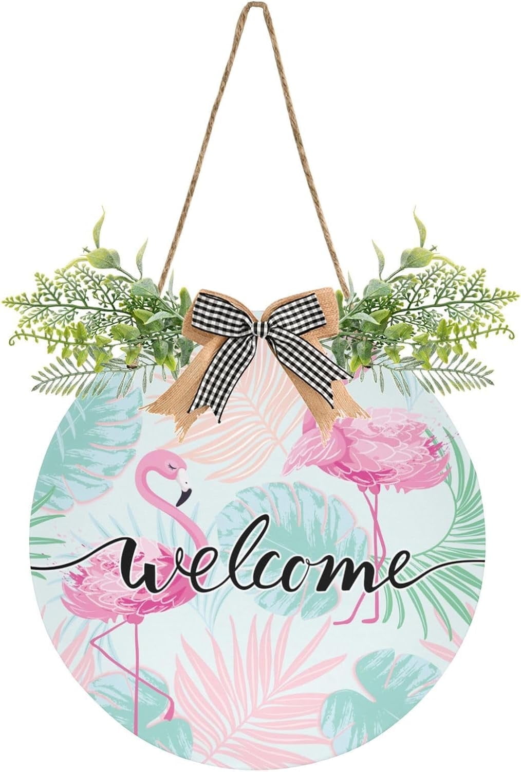 Flamingo Welcome Sign Farmhouse Front Porch Door Hanging Welcome Wreath ...