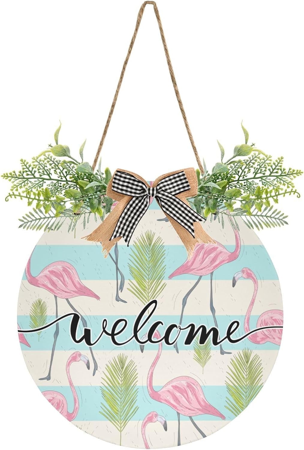 Flamingo Welcome Sign Farmhouse Front Porch Door Hanging Welcome Wreath ...