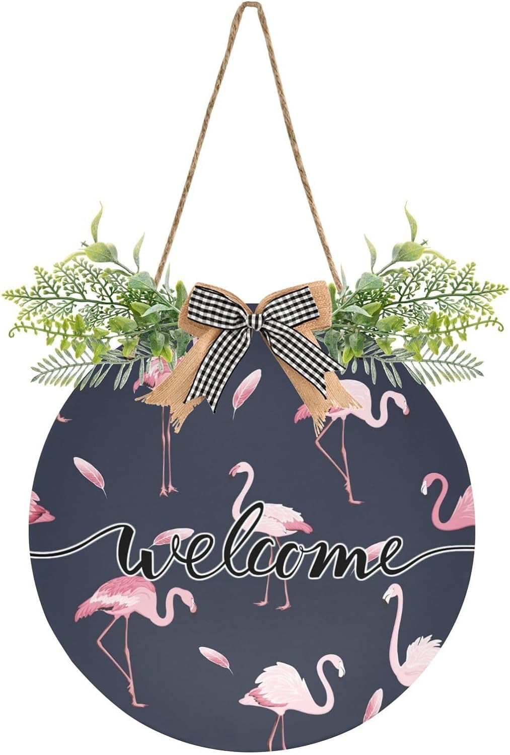 Flamingo Welcome Sign Farmhouse Front Porch Door Hanging Welcome Wreath ...