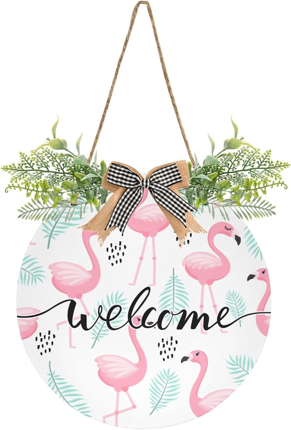 Flamingo Welcome Sign Farmhouse Front Porch Door Hanging Welcome Wreath ...