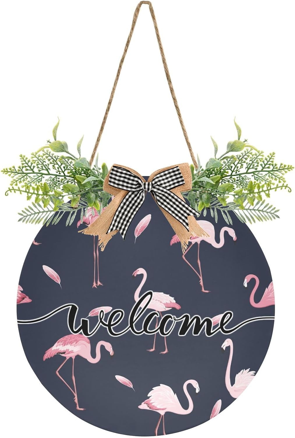 Flamingo Welcome Sign Farmhouse Front Porch Door Hanging Welcome Wreath ...