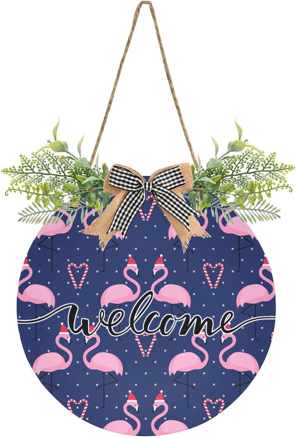 Flamingo Welcome Sign Farmhouse Front Porch Door Hanging Welcome Wreath ...