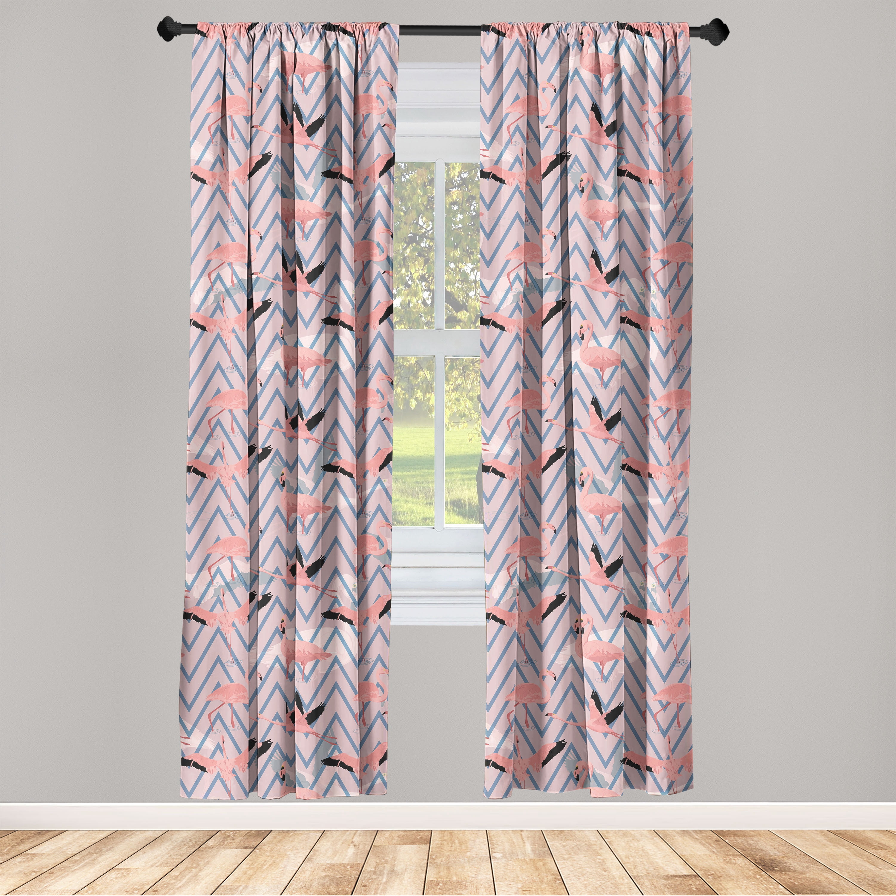 Flamingo Window Curtains, Modern Pattern of Tropical Birds with Neutral ...