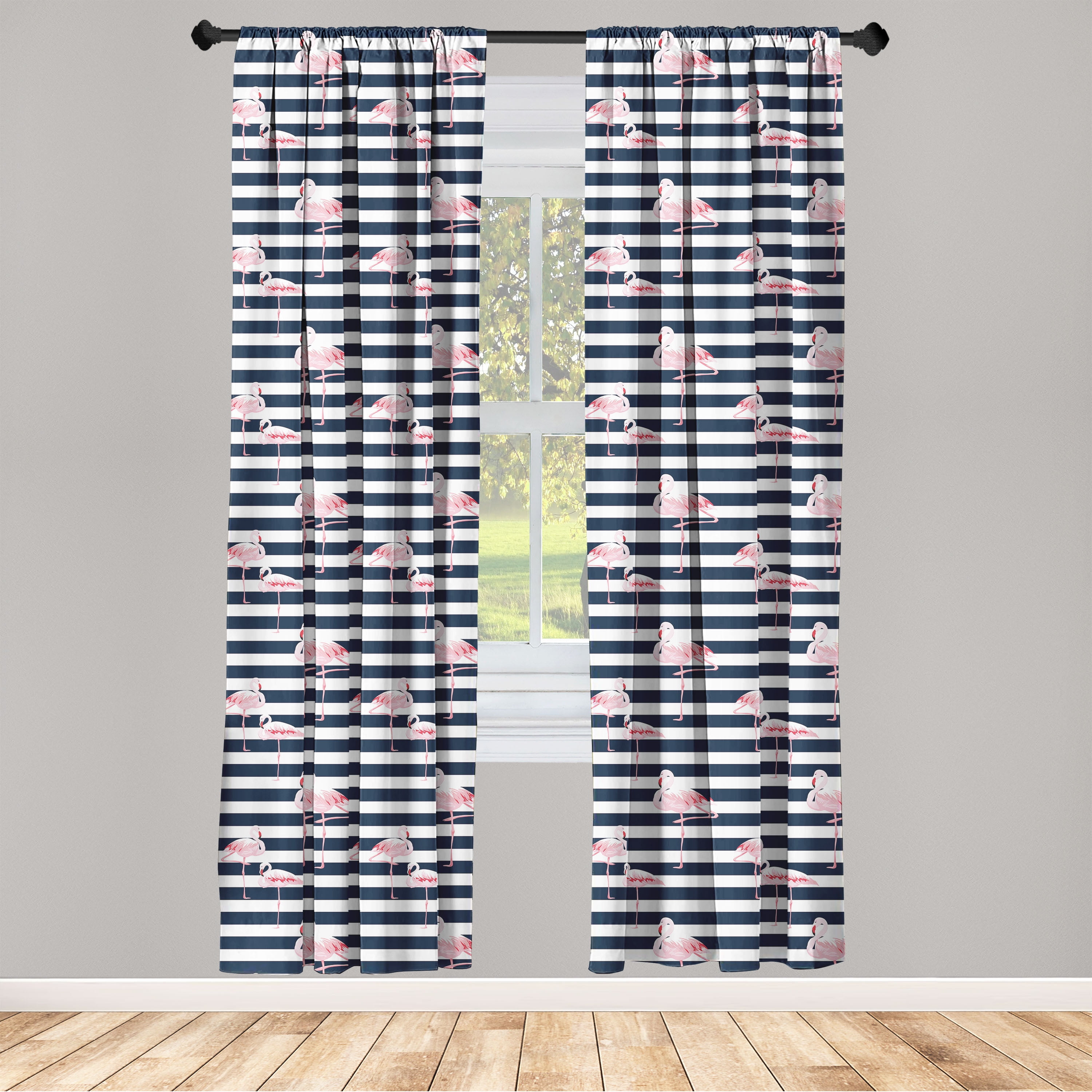 Flamingo Window Curtains, Repetitive Exotic Bird Illustration on ...