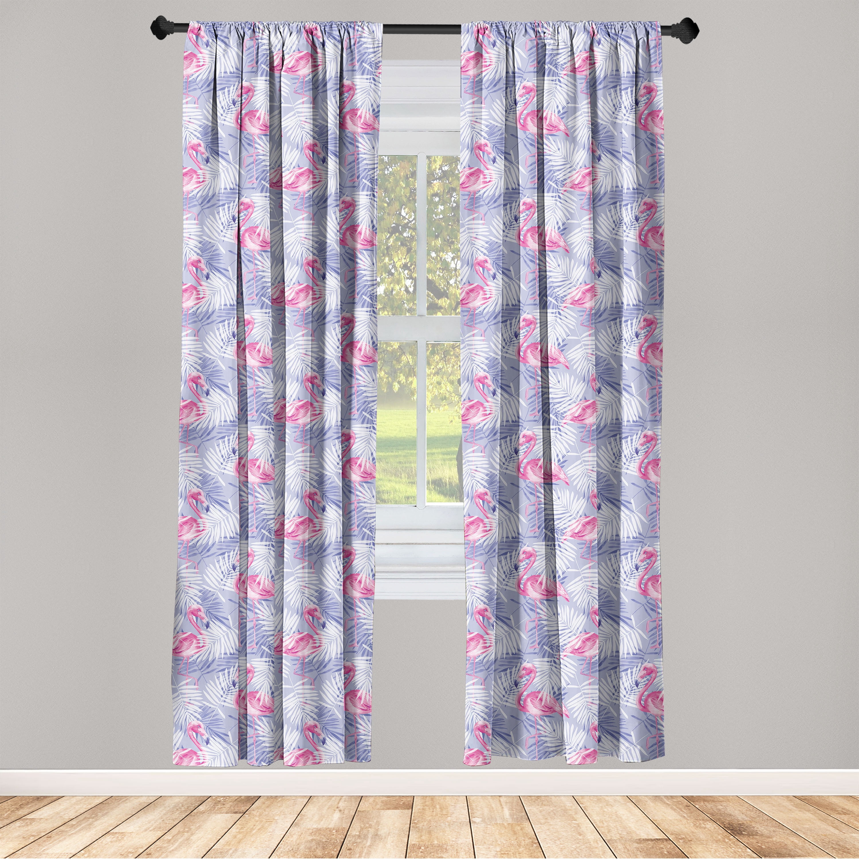 Flamingo Window Curtains, Tropical Inspired Palm Tree Leaves Silhouette ...
