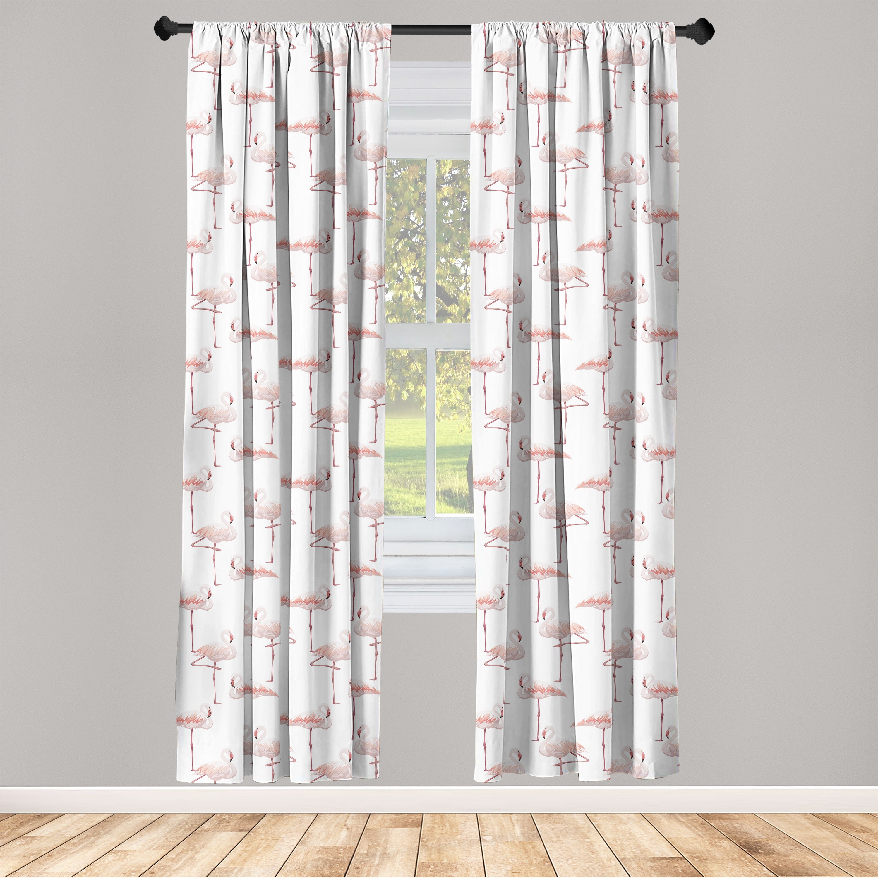 Flamingo Window Curtains, Wild Nature Inspired Exotic Bird Illustration ...