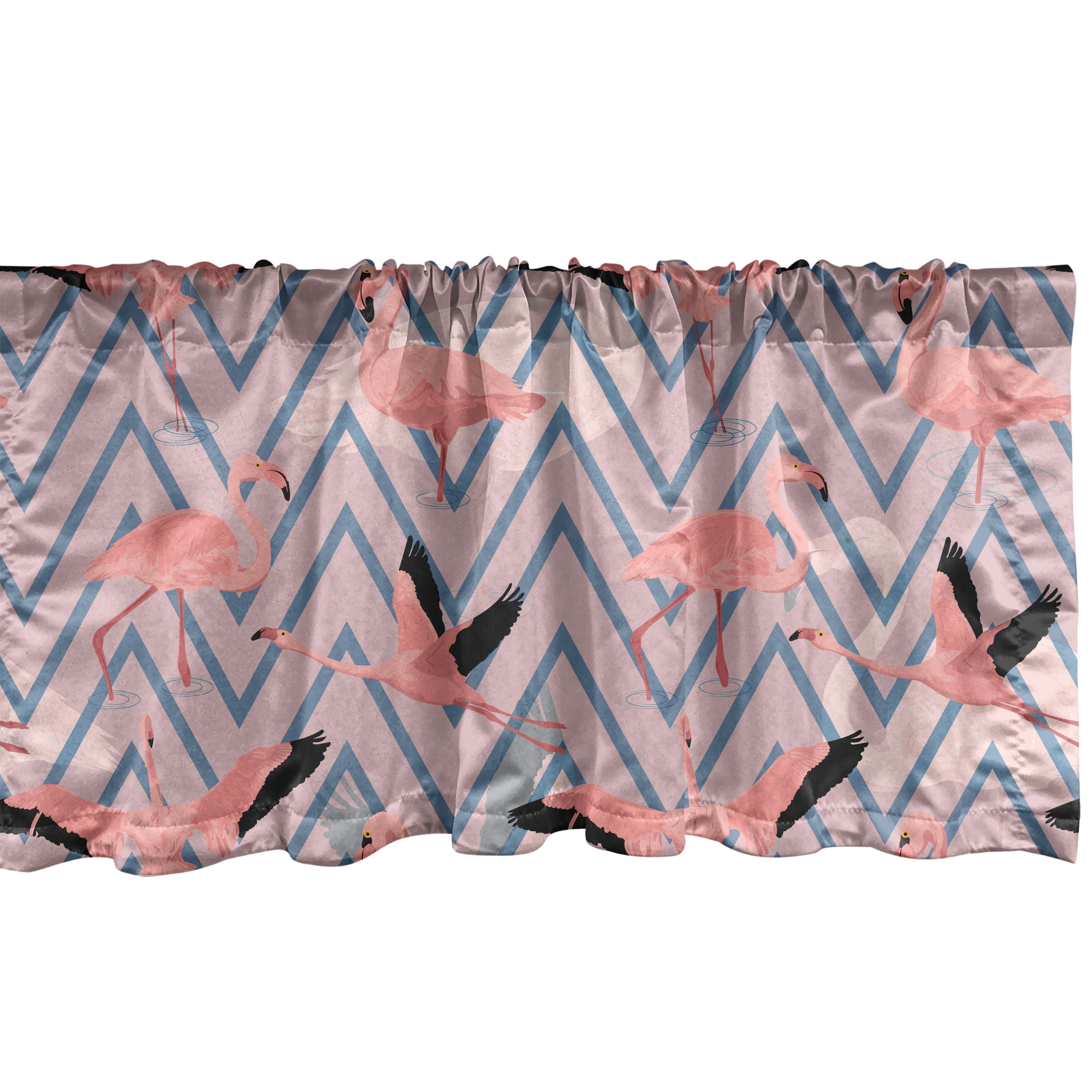 Flamingo Window Valance, Modern Pattern of Tropical Birds with Neutral ...