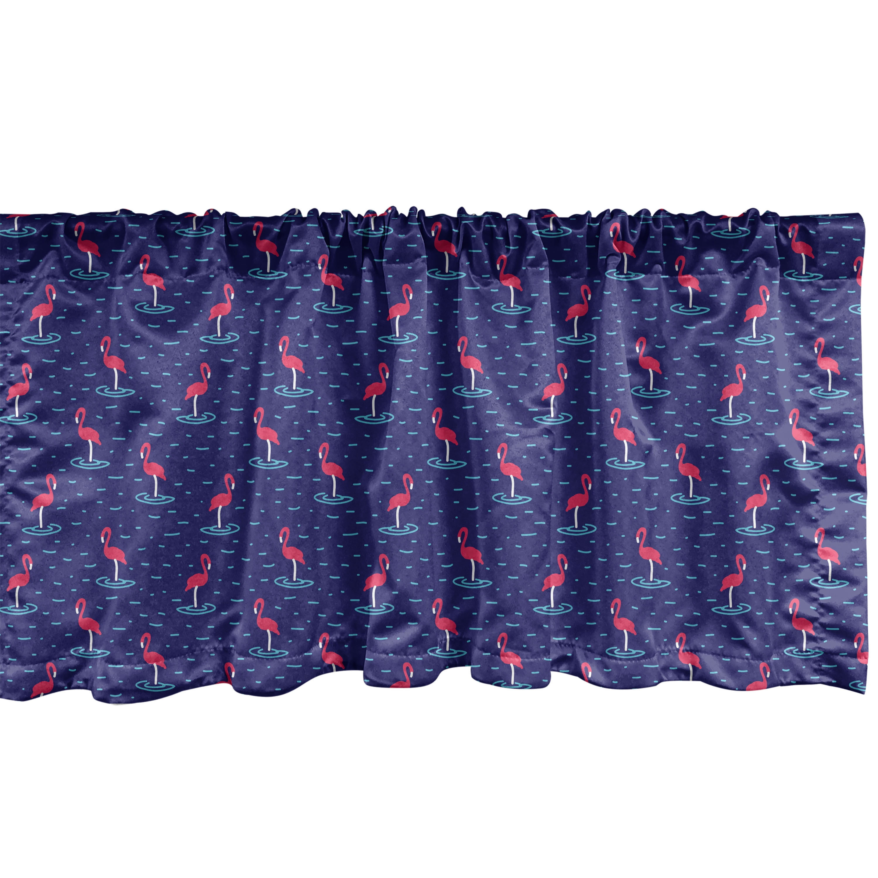 Flamingo Window Valance Pack of 2, Hand Drawn Style Abstract Birds Wavy ...
