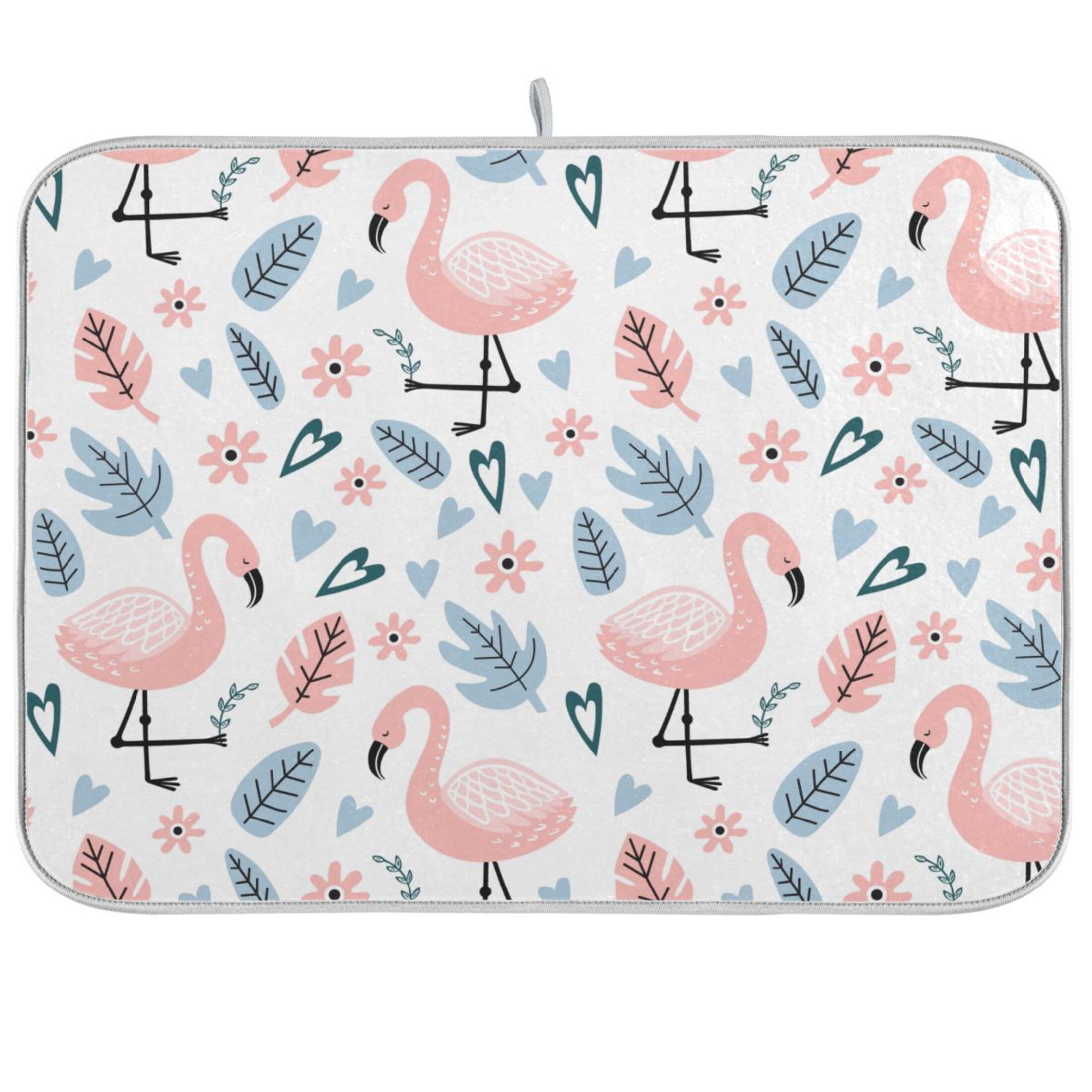 Flamingo and Flowers Dish Drying Mat Microfiber Kitchen Mats Large ...