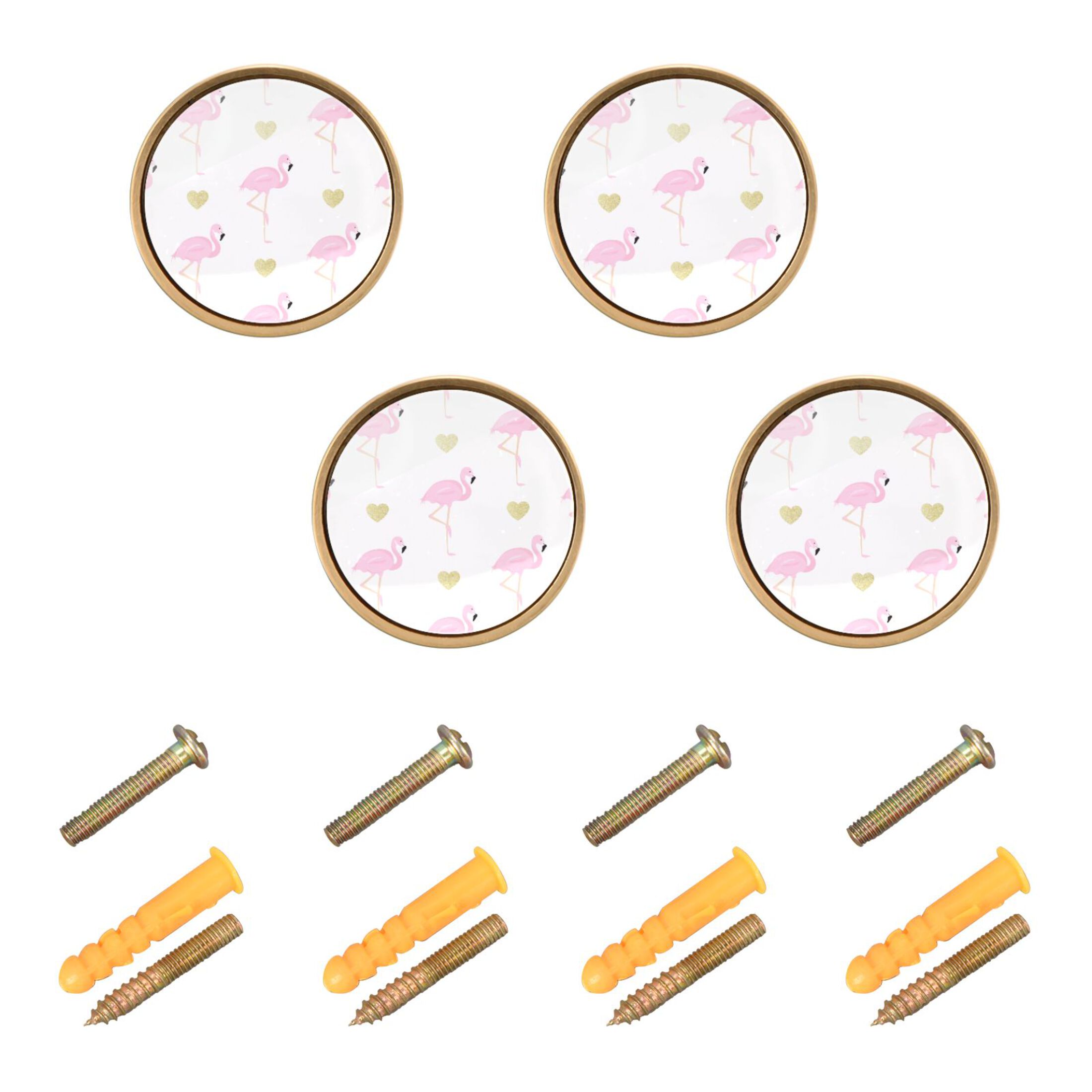 Flamingo and Glitter Hearts Cabinet Knobs Kitchen Drawers Knobs Door Round Pulls Knob Handles ...