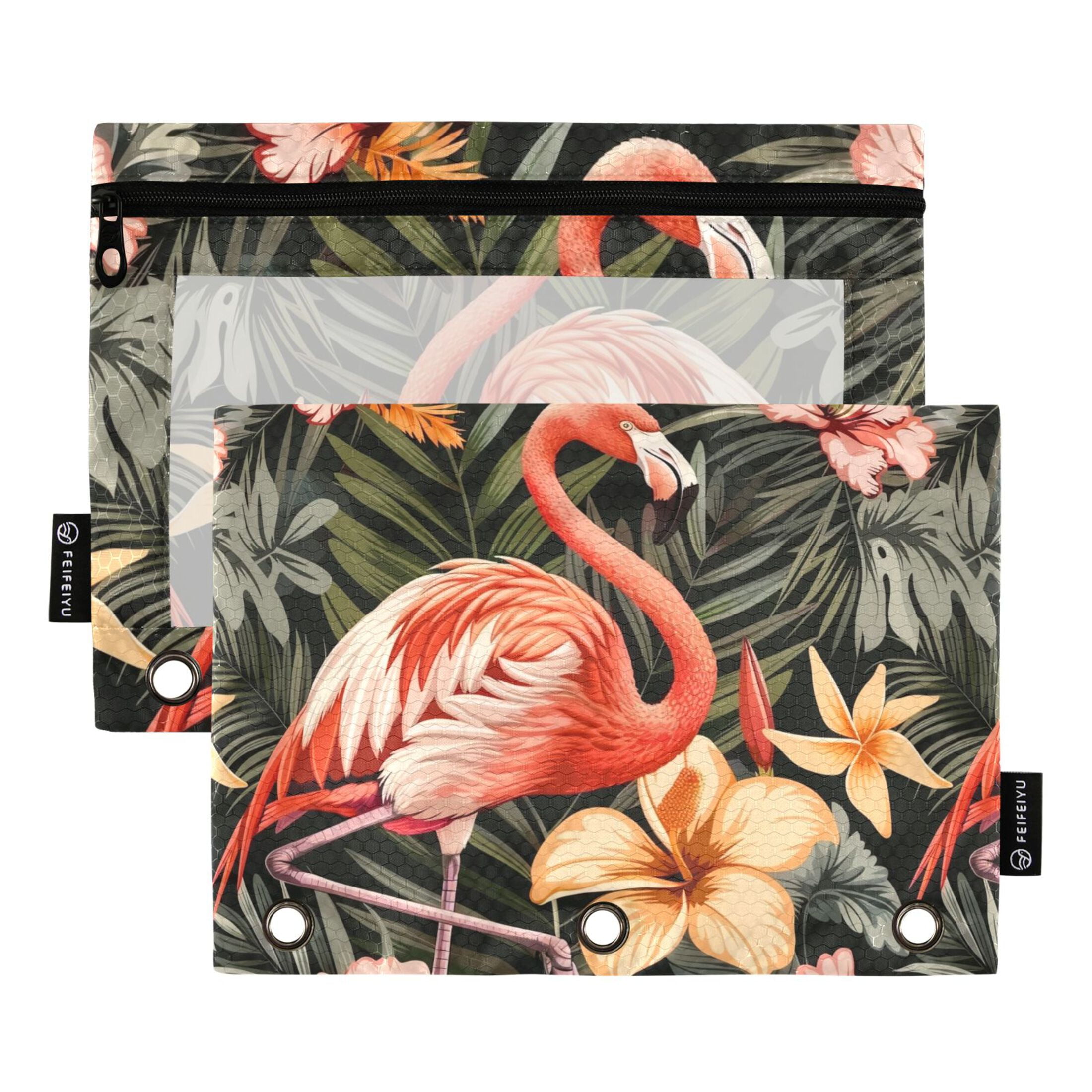 Flamingo and Leaves Flowers 2 Pack Pencil Pouch for 3 Ring Binder ...