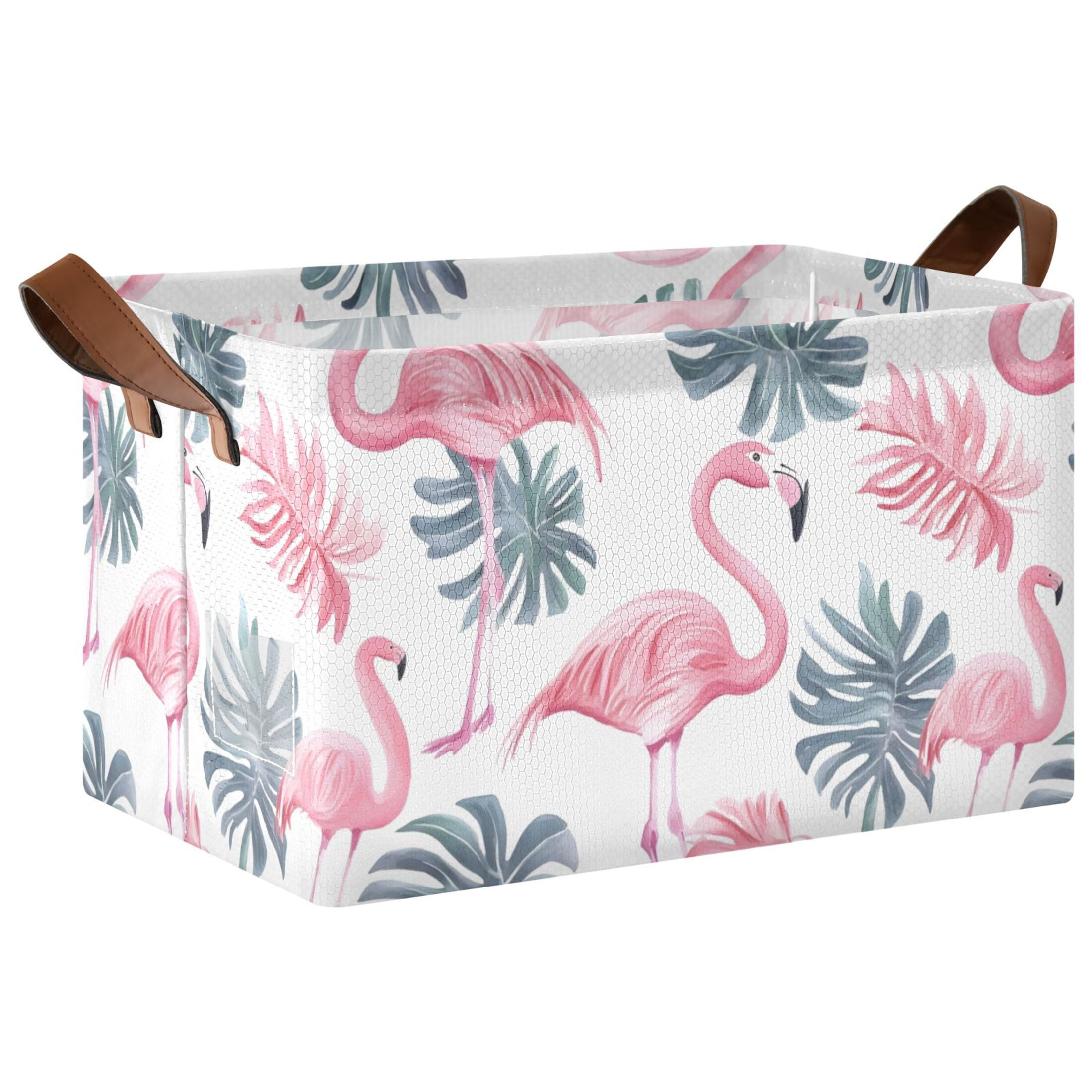 Flamingo and Leaves Pattern Collapsible Storage Bin Open Home Shelf ...