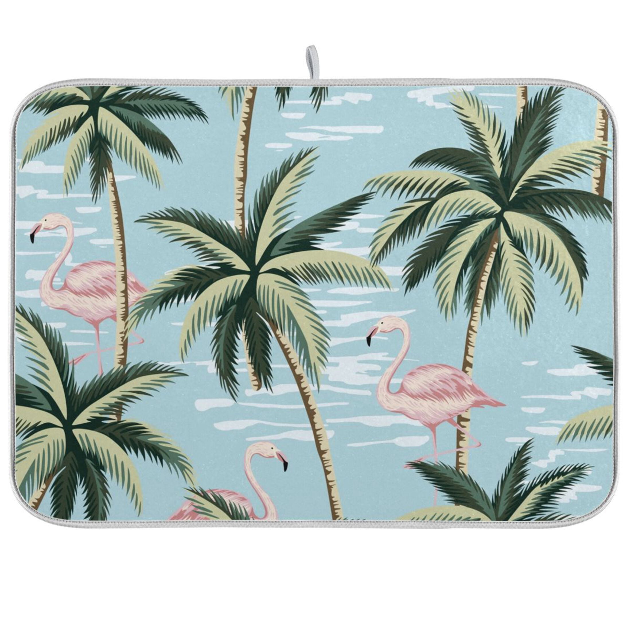 Flamingo and Palm Tree Dish Drying Mat Microfiber Kitchen Mats Large ...