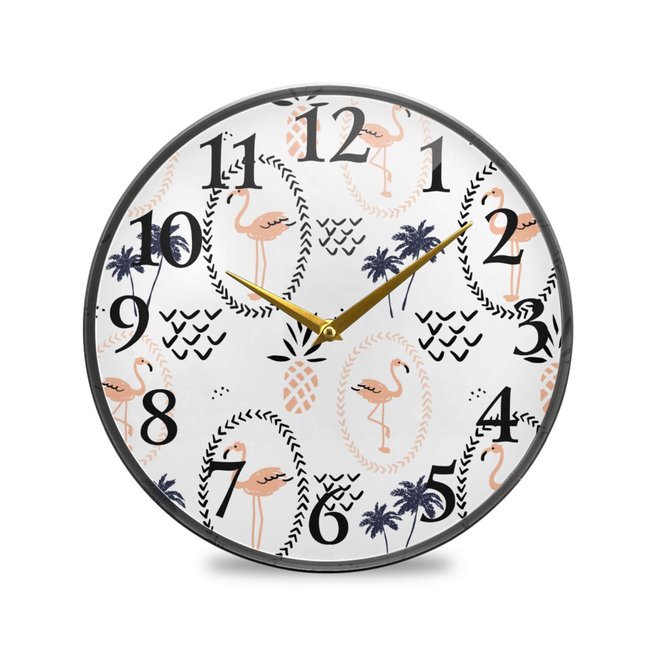 Flamingo and Palm Tree Wall Clocks Battery Operated 9.5 Inch Round ...