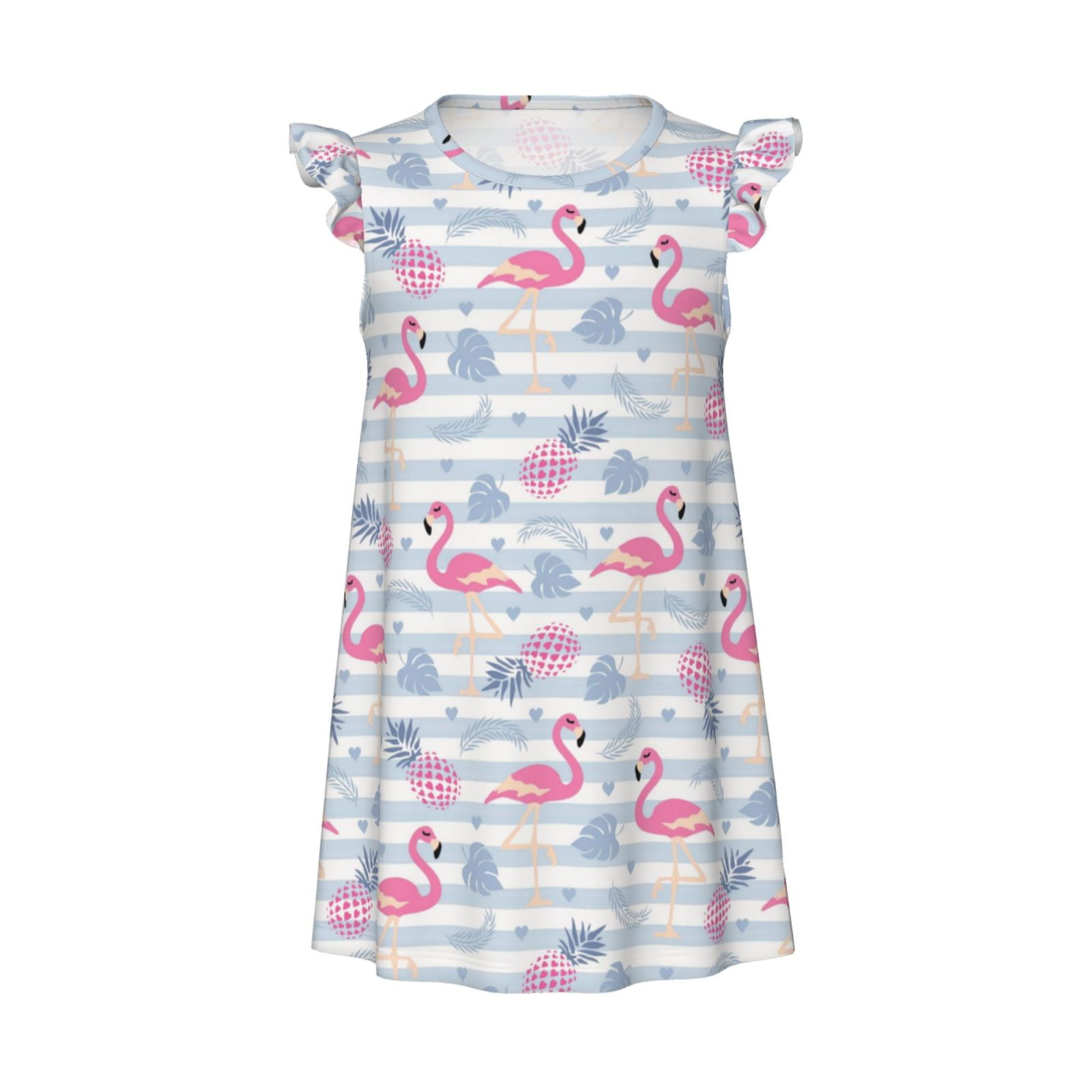 Flamingo and Pineapple Girls Nightgown, Flutter Short Sleeves Night ...