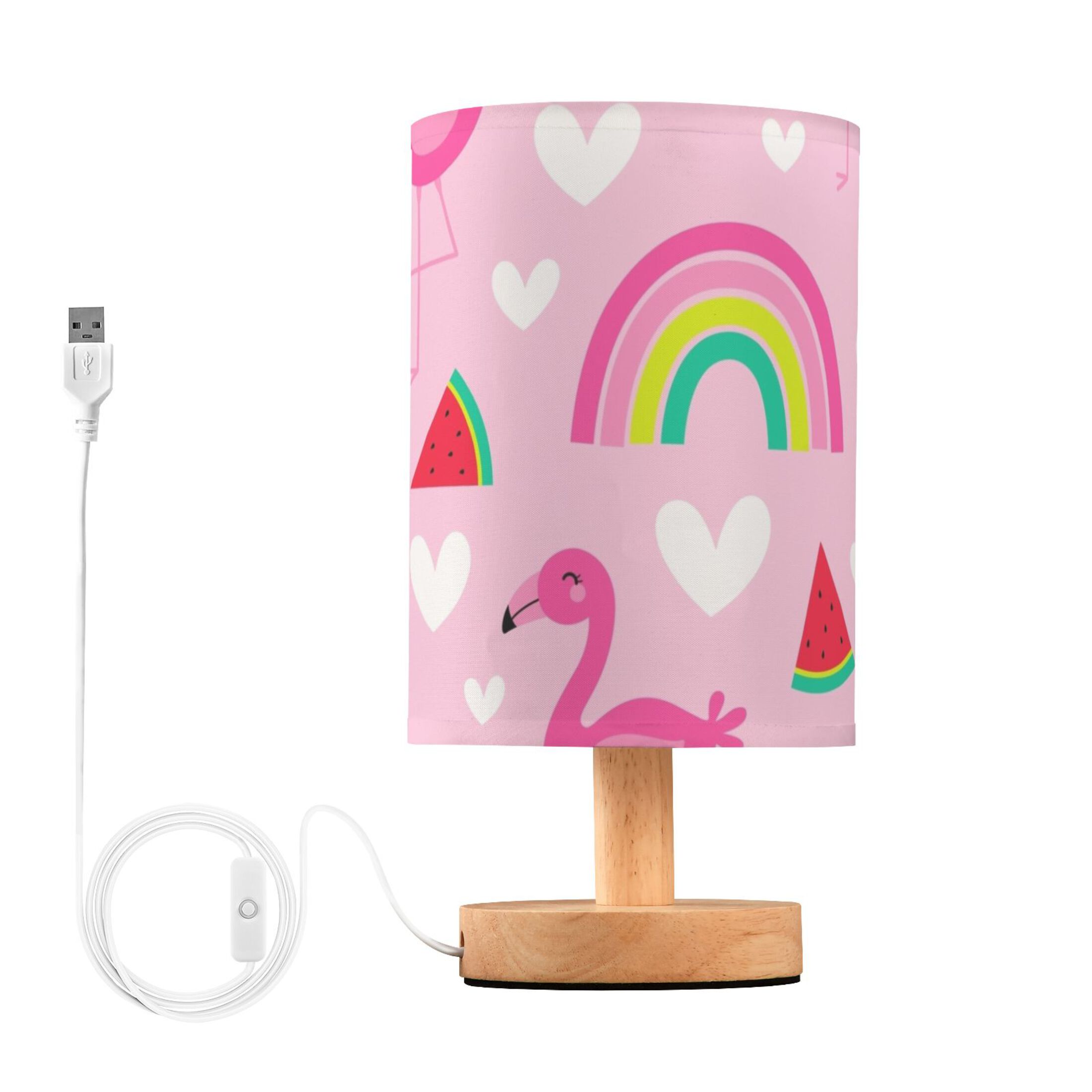 Flamingo and Rainbow on Pink Bedside Table Lamp LED Warm Lights with ...