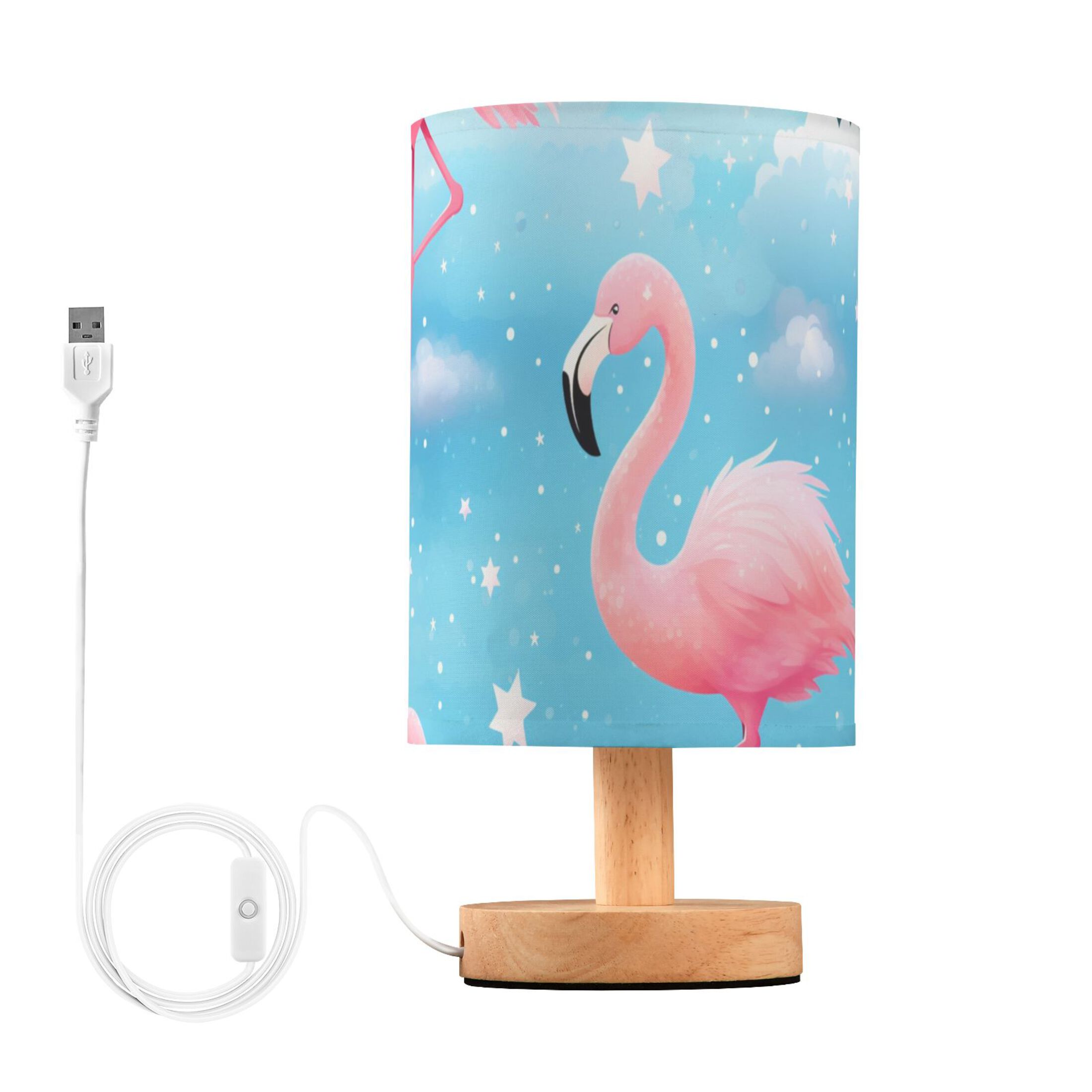 Flamingo and Stars Bedside Table Lamp LED Warm Lights with USB Charging ...