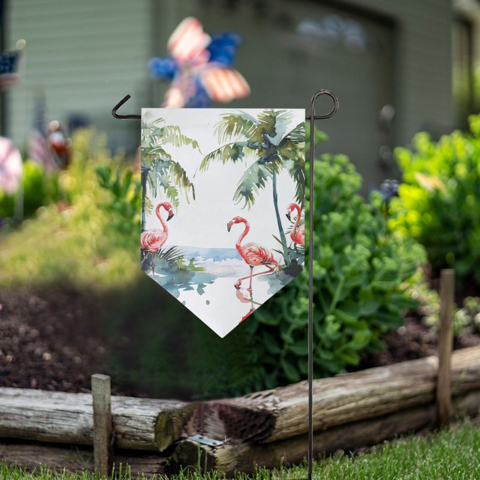 Flamingo and Tree Garden Flag 18" x 12.5" Double Sided Yard Lawn ...
