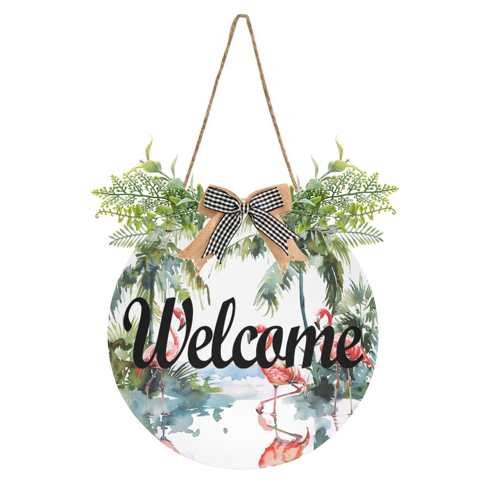 Flamingo and Tree Welcome Sign for Front Door Wreath Door Sign for ...