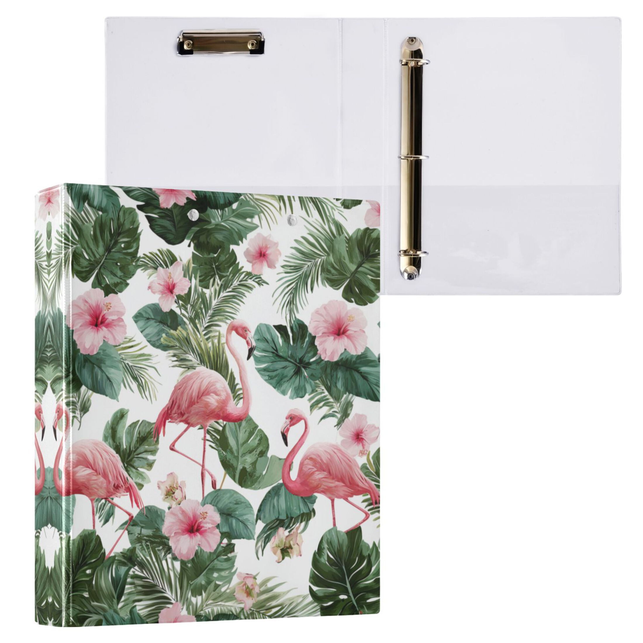Flamingo and Tropical Leaves 3 Ring Hardcover Binders 1.5in Round Rings ...