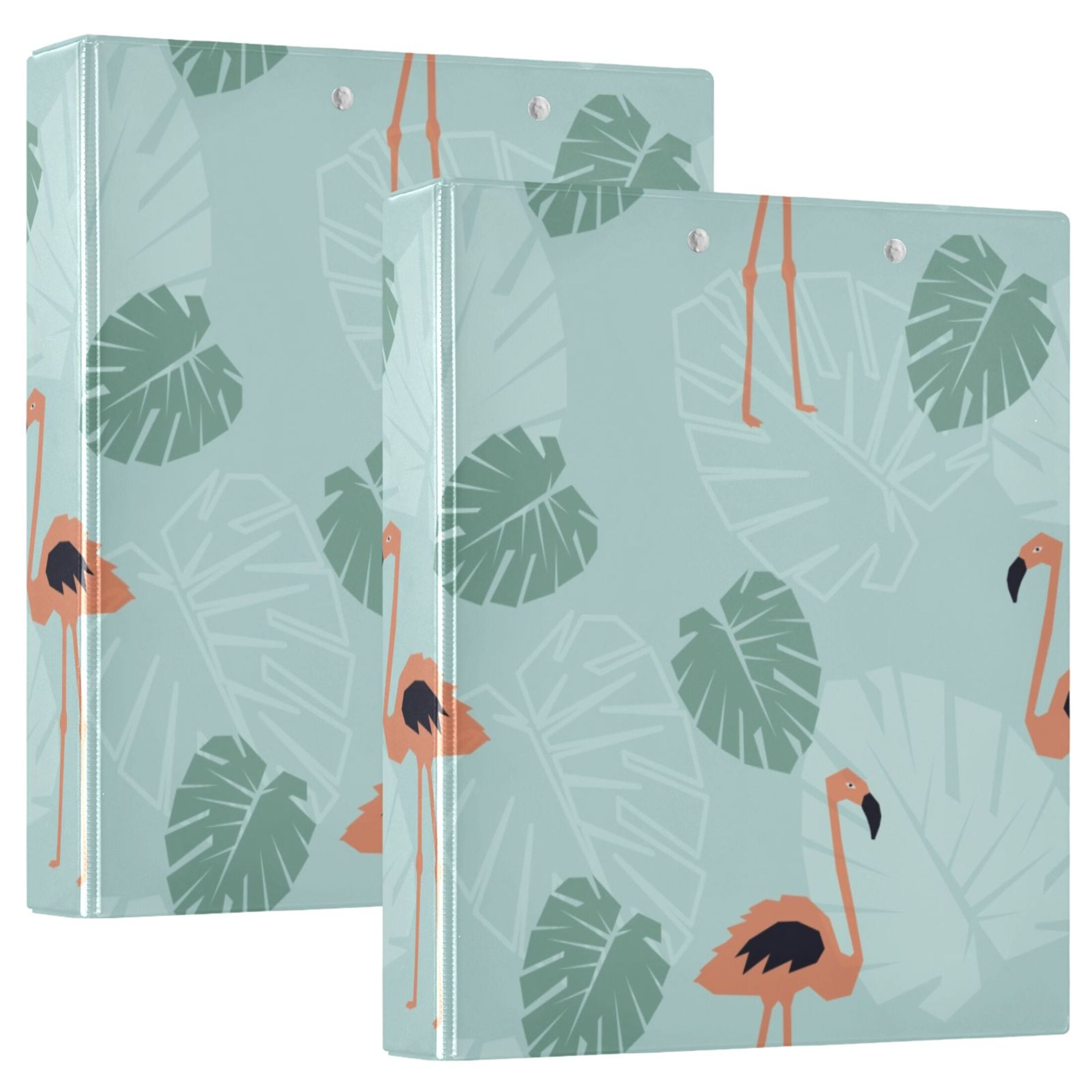 Flamingo and Tropical Leaves Hardcover 3 Ring Binder 1.5 inch Round ...