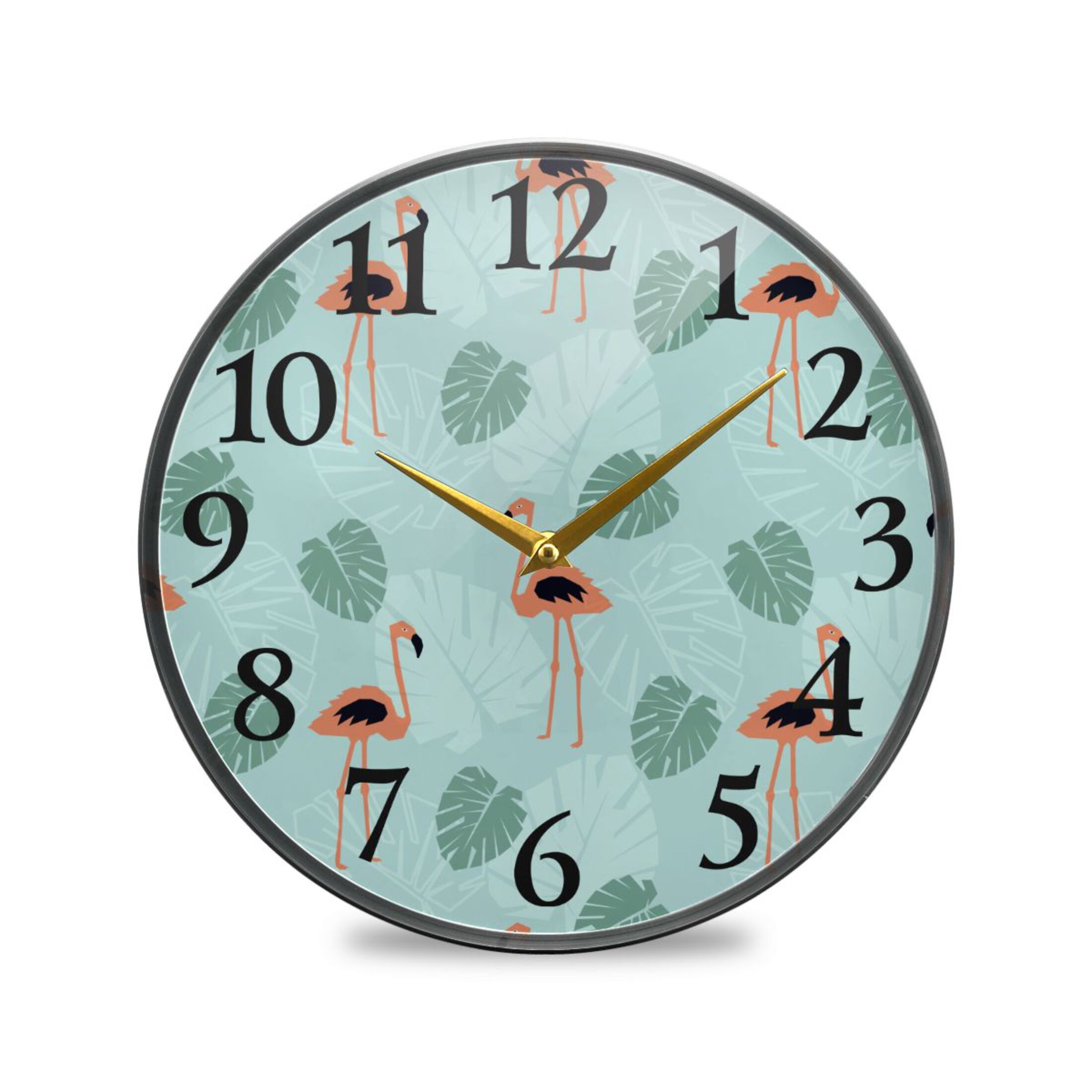 Flamingo and Tropical Leaves Wall Clocks Battery Operated 9.5 Inch ...