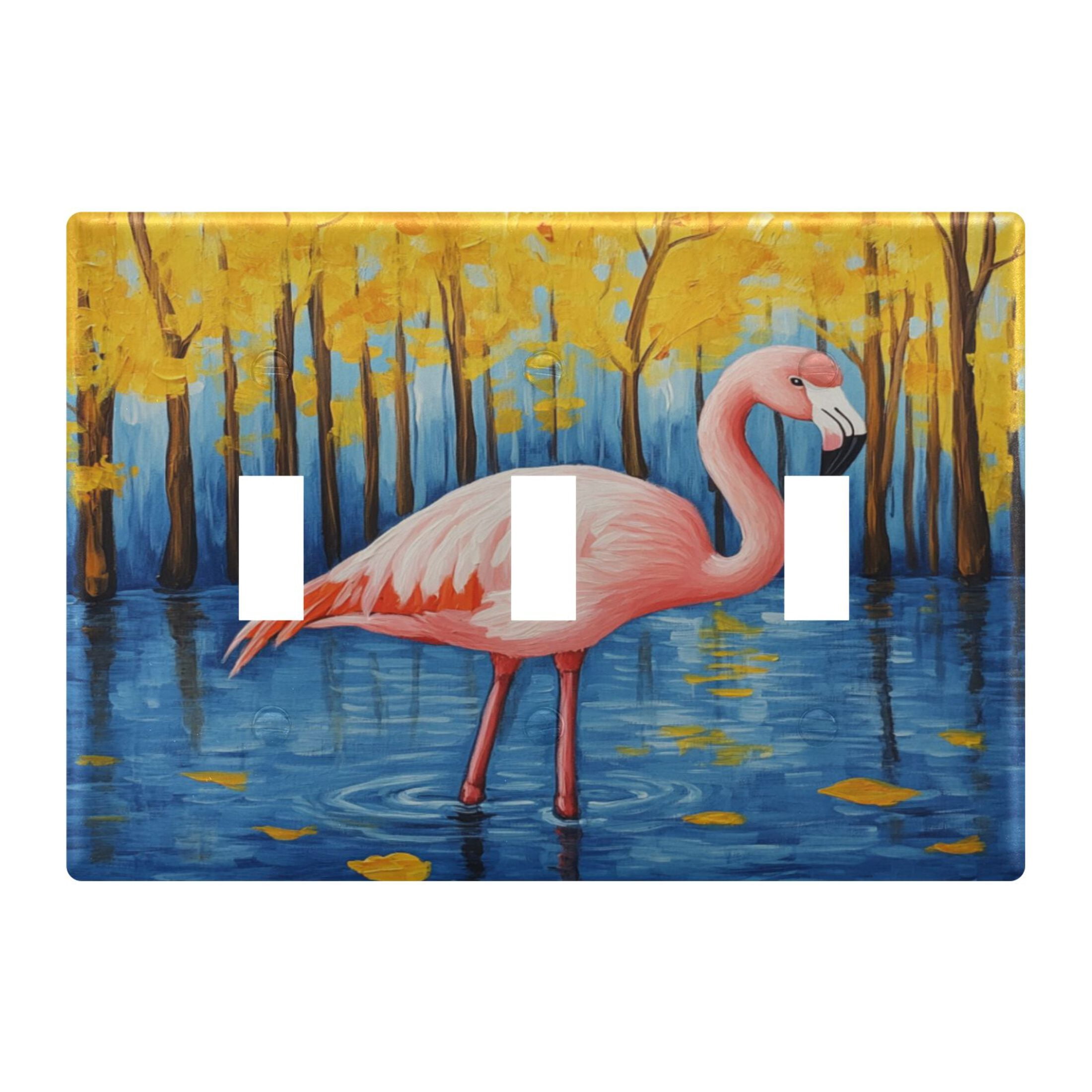 Flamingo in Blue Water Yellow Trees Light Switch Cover Electrical ...