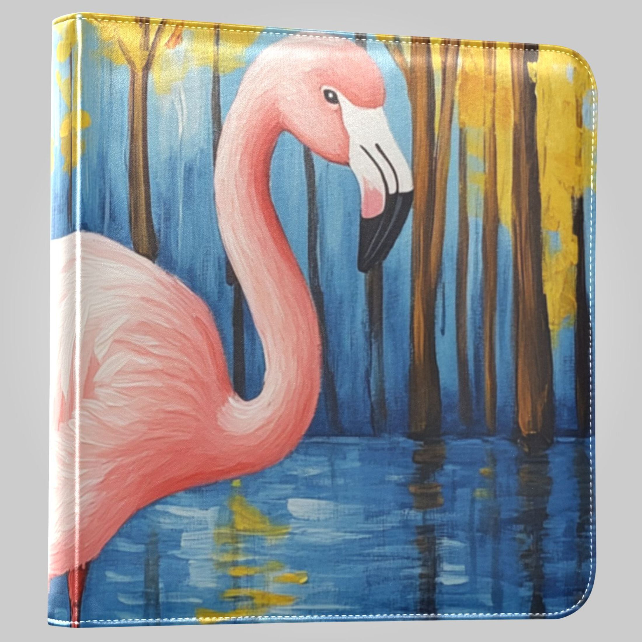 Flamingo in Blue Water Yellow Trees PU Leather Photo Albums 3 Rings ...