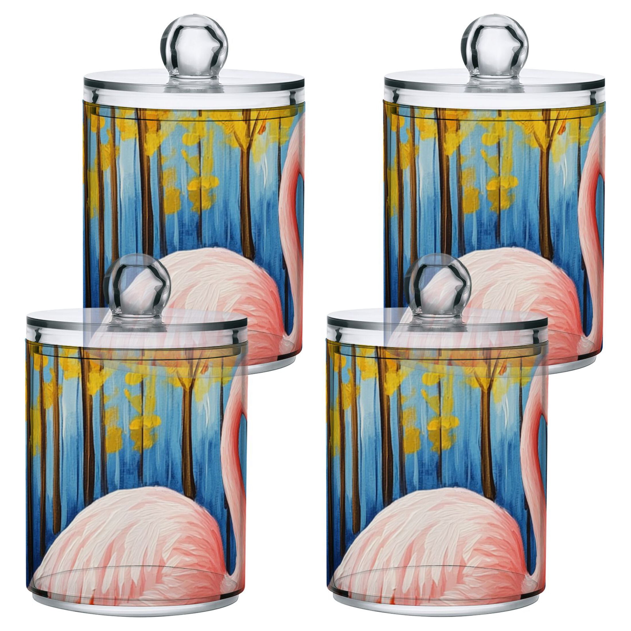 Flamingo in Blue Water Yellow Trees Translucent Plastic Cans Storage ...